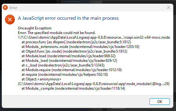 Startup Windows 11 Crash Module Could Not Be Found · Issue 6988 · Logseqlogseq · Github 6130