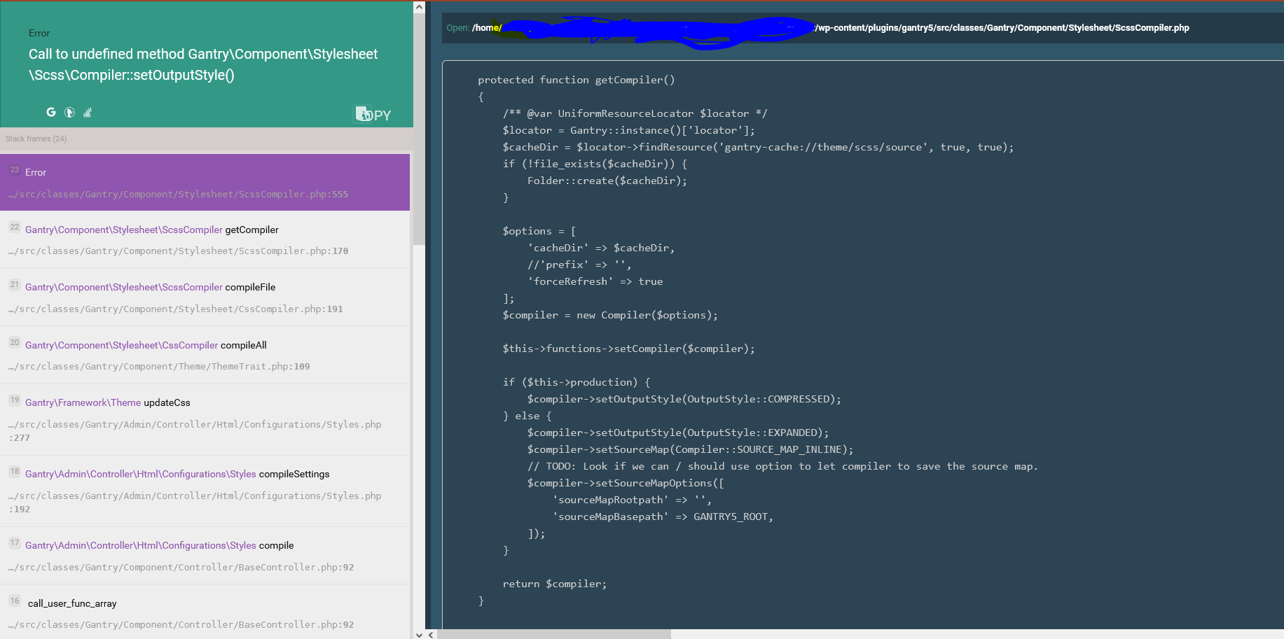 Gantry WP Fatal Error : Call to undefined method Gantry\Component\Stylesheet\Scss\Compiler ...