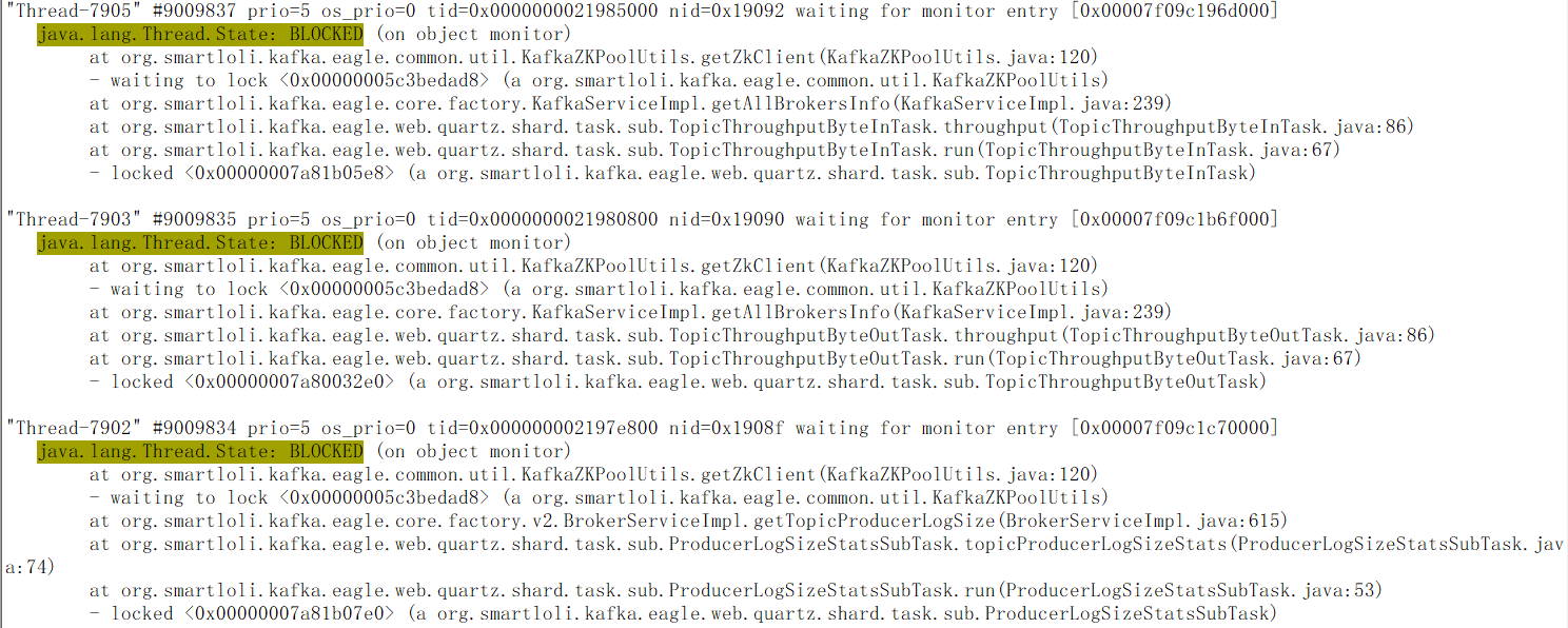 运行EFAK一段时间后，出现大量线程锁 · Issue #629 · smartloli/EFAK · GitHub