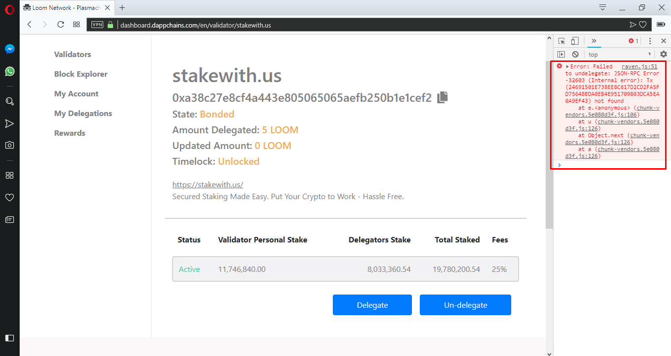 Error when trying to un-delegate tokens · Issue #181 · loomnetwork/dashboard · GitHub