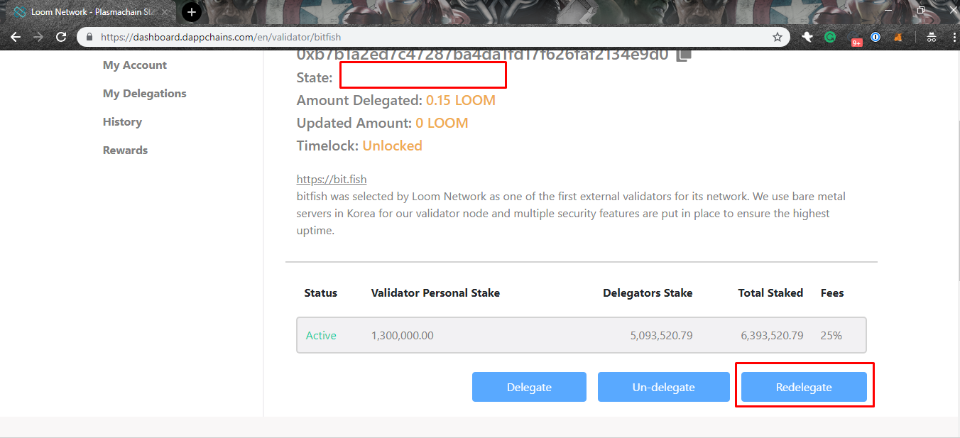 The state seems unknown after re delegating tokens · Issue #244 · loomnetwork/dashboard · GitHub