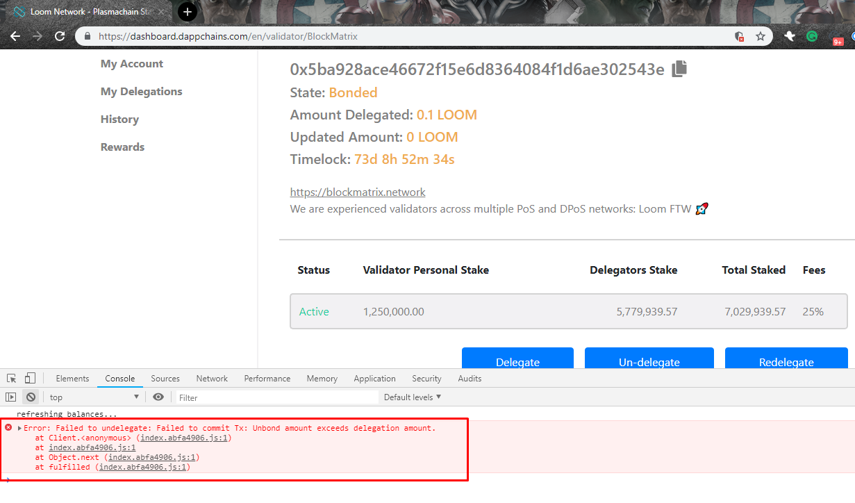 No front end error if user tries to Un delegate more amount · Issue #247 · loomnetwork/dashboard ...