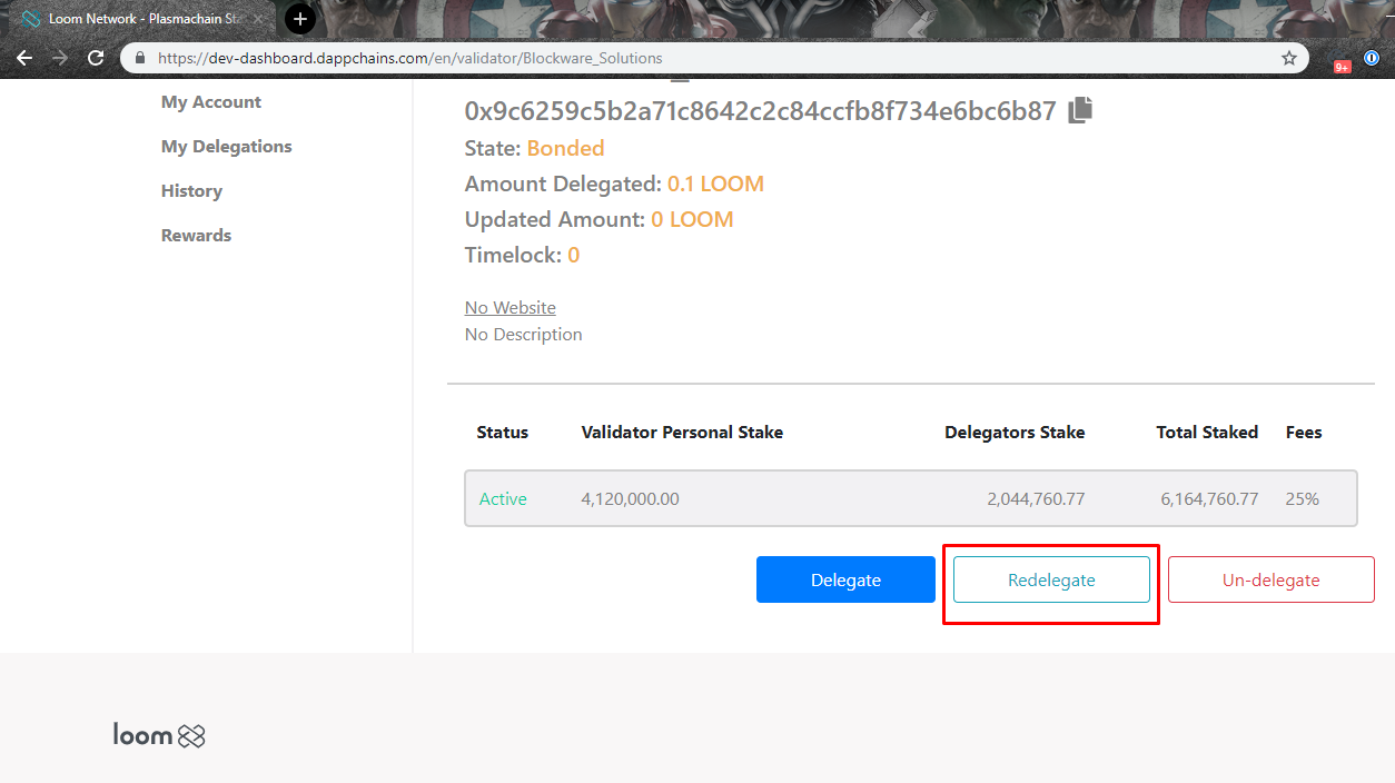 show 'redelegate' button on bootstrap validators · Issue #267 · loomnetwork/dashboard · GitHub