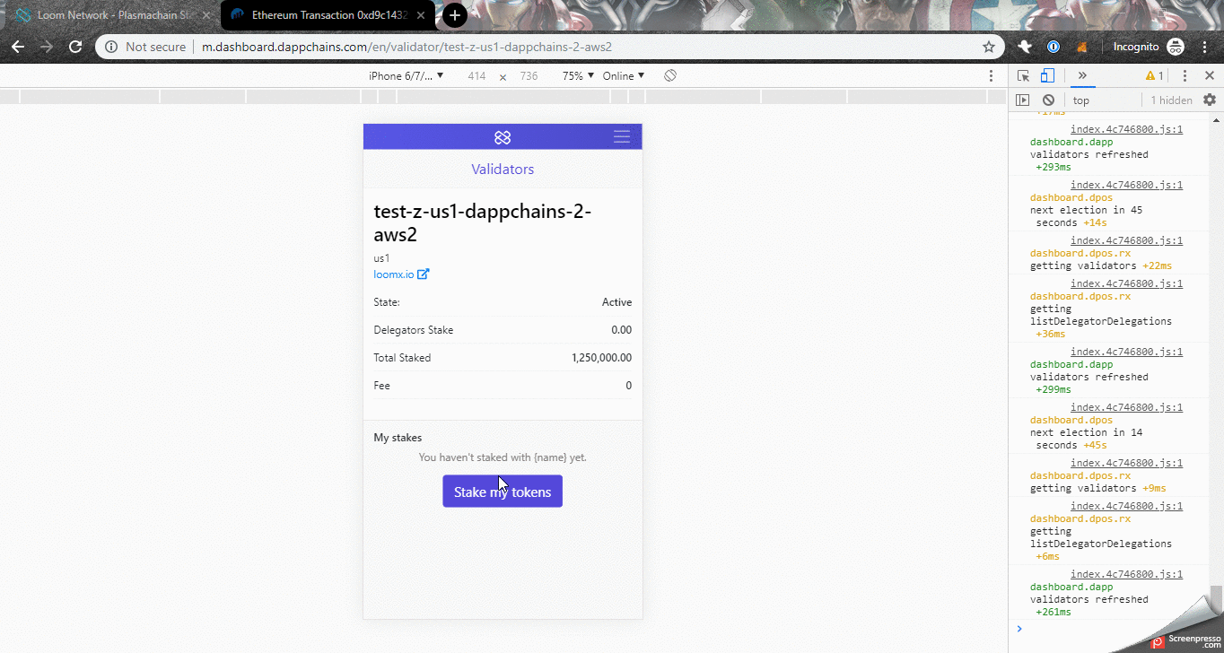 Mobile UI: `Stake my Tokens` button is not working · Issue #335 · loomnetwork/dashboard · GitHub