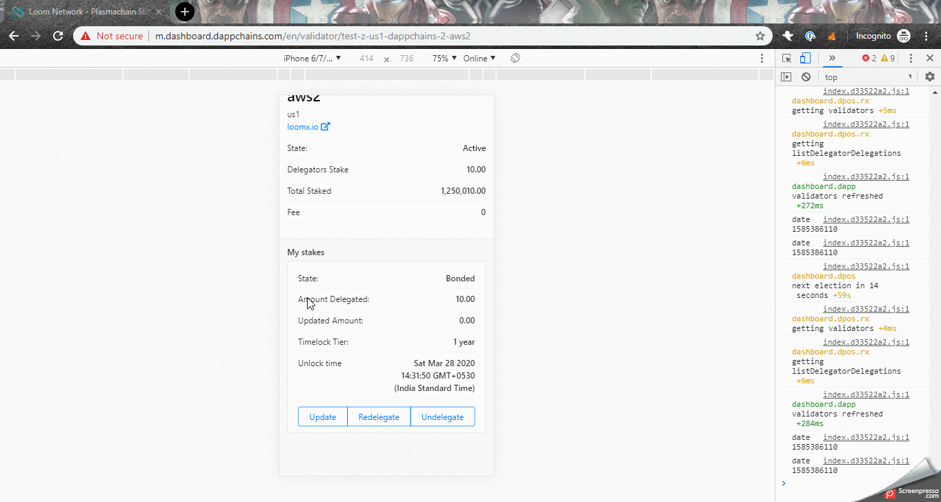 Mobile UI: Update Delegation issue · Issue #344 · loomnetwork/dashboard · GitHub