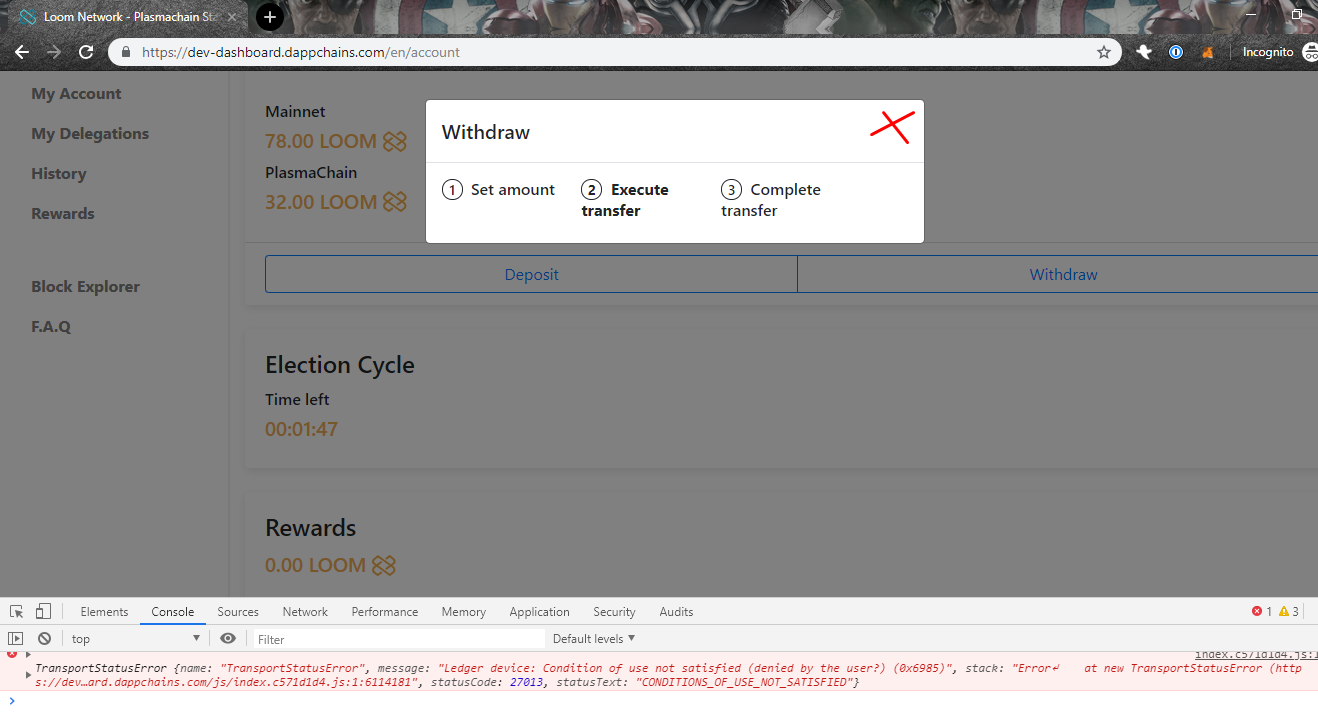 Ledger: We need cross button here in these popups when user reject the tx · Issue #422 ...