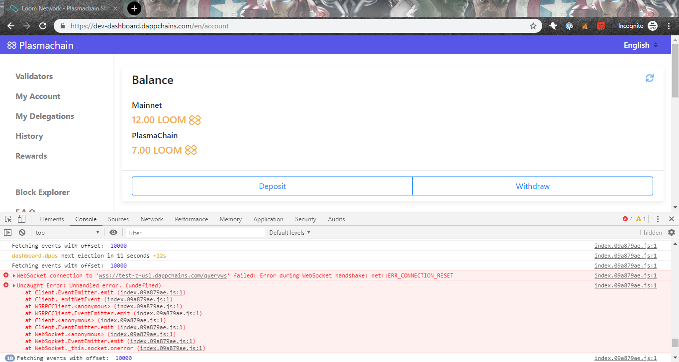 Connectivity issues should be reported to the user · Issue #446 · loomnetwork/dashboard · GitHub
