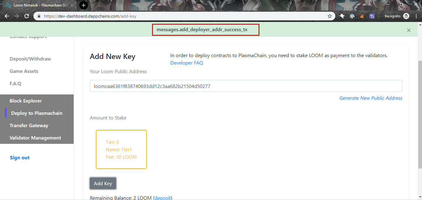Deploy to PlasmaChain: Need to update success text · Issue #668 · loomnetwork/dashboard · GitHub