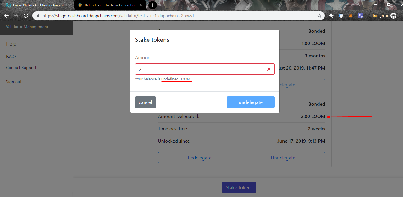 Undelegate: Unable to undelegate tokens · Issue #759 · loomnetwork/dashboard · GitHub
