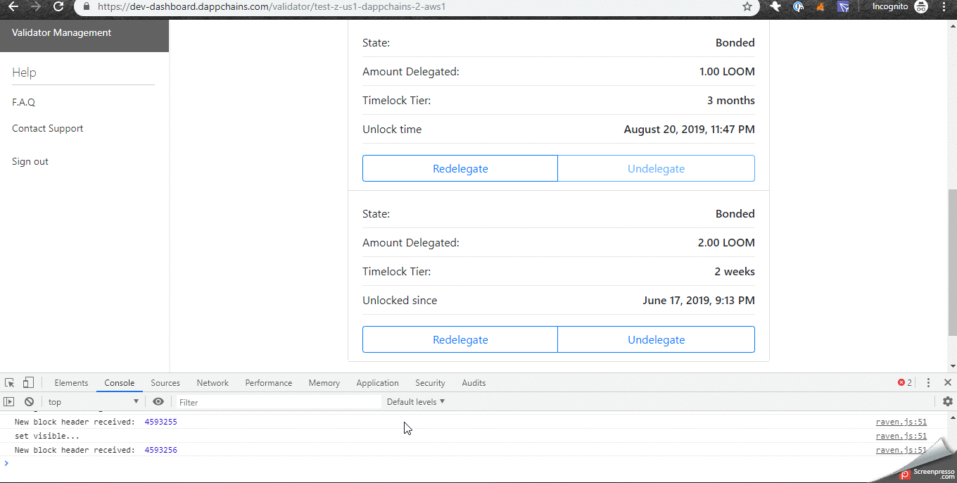 Validators: Undelegate button is not working from validators page · Issue #776 · loomnetwork ...