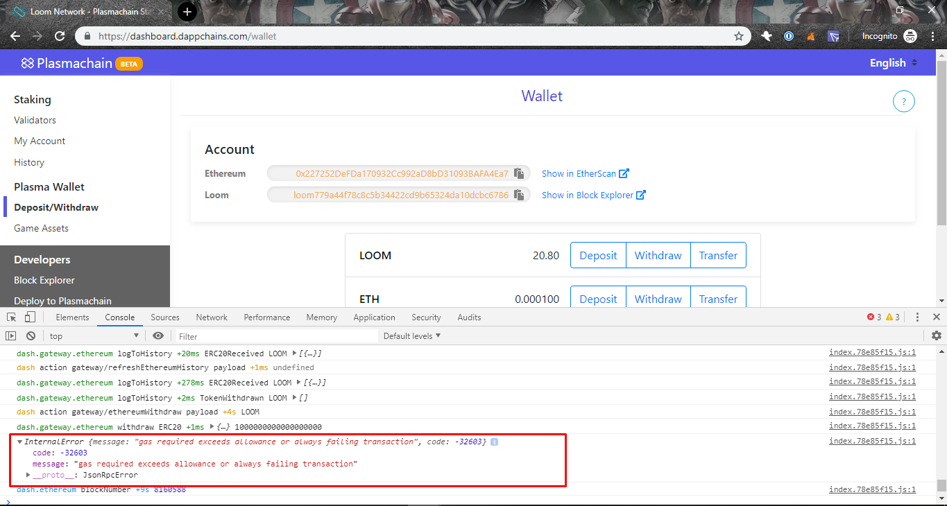 Ledger: Withdraw is getting stuck using LEdger device · Issue #1031 · loomnetwork/dashboard · GitHub