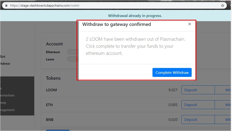 User is getting "Withdraw to gateway confirmed" pop up upon trying for another withdraw · Issue ...
