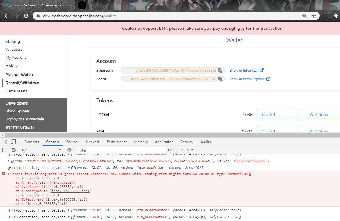 WalletConnect: Deposit ETH getting failed · Issue #1215 · loomnetwork/dashboard · GitHub