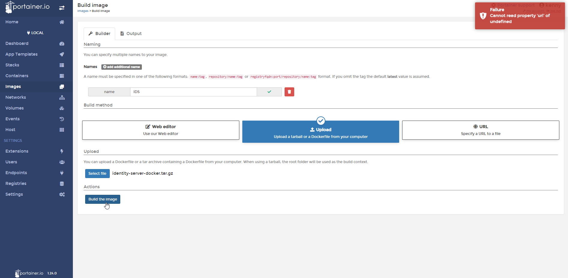 Unable To Build An Image Cannot Read Property Url Of Undefined · Issue 3878 · Portainer