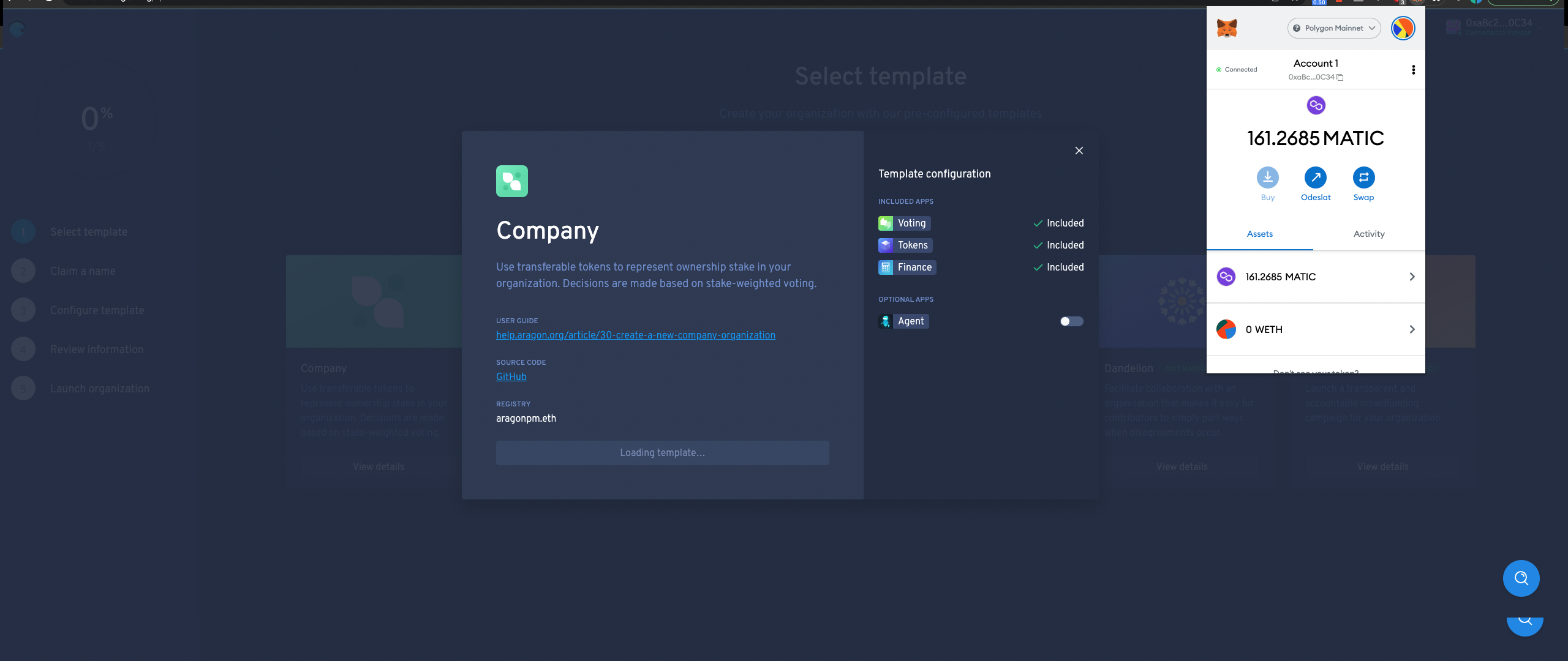 Template load error when creating DAO on Polygon · Issue #1723 · aragon/client · GitHub