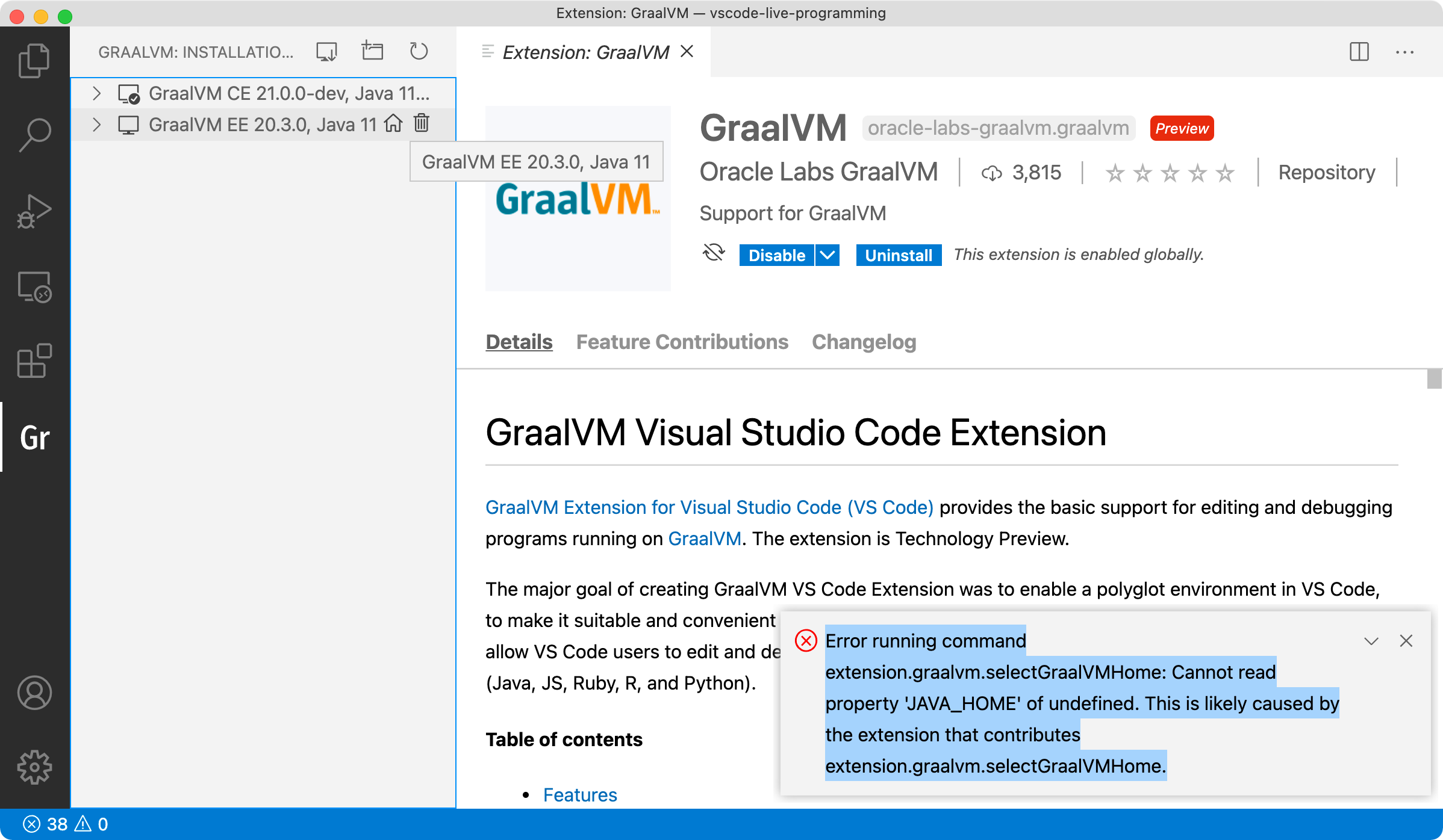 [vscode] "Cannot read property 'JAVA_HOME' of undefined" · Issue #3040 · oracle/graal · GitHub