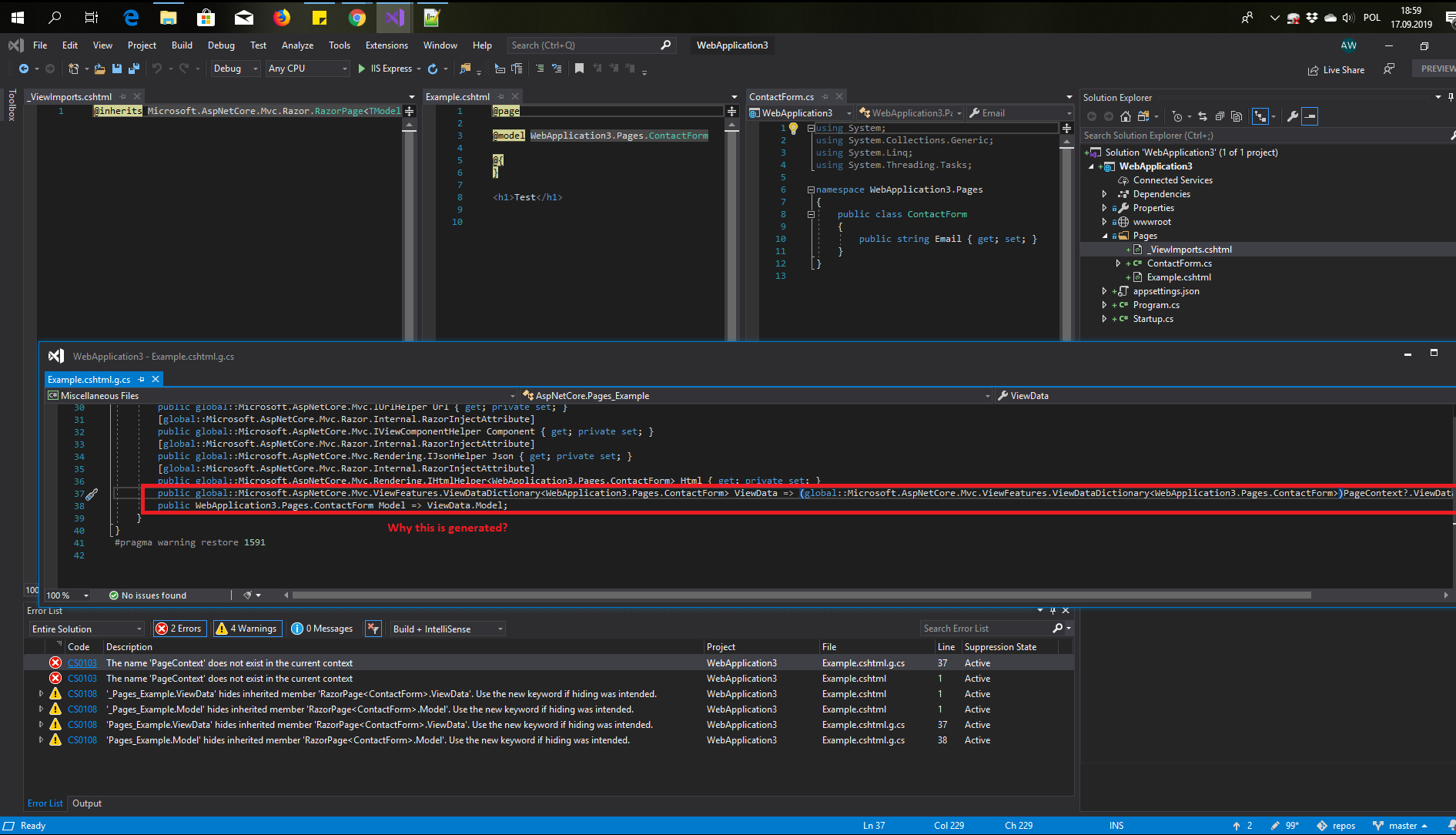 Razor page generator generates unexpected lines · Issue #14071 · dotnet ...
