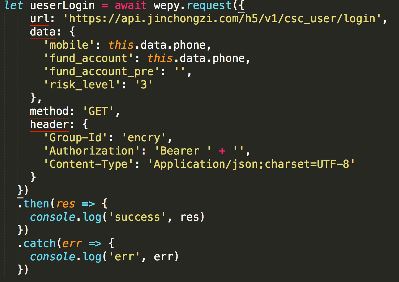 wepy.request()接口请求正确，前端无法获取返回数据，.then()中无法打印出任何字段 · Issue #662 · Tencent/wepy · GitHub