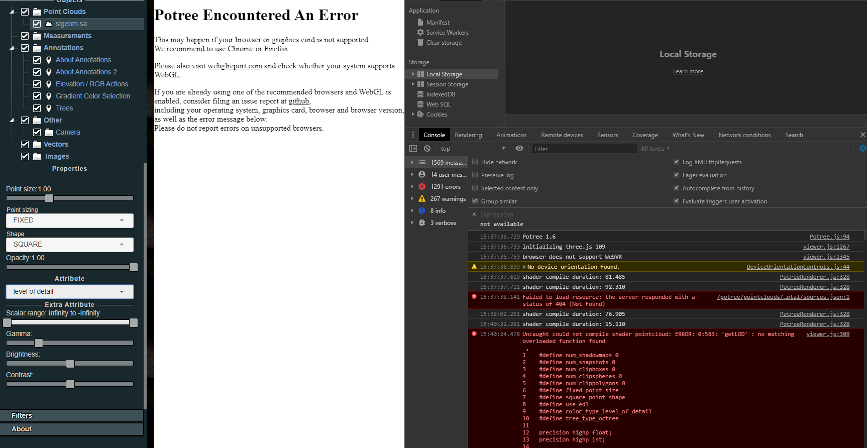 Crash in Examples: Pointclouds with Fixed Point Sizing and LOD attribute · Issue #798 · potree ...