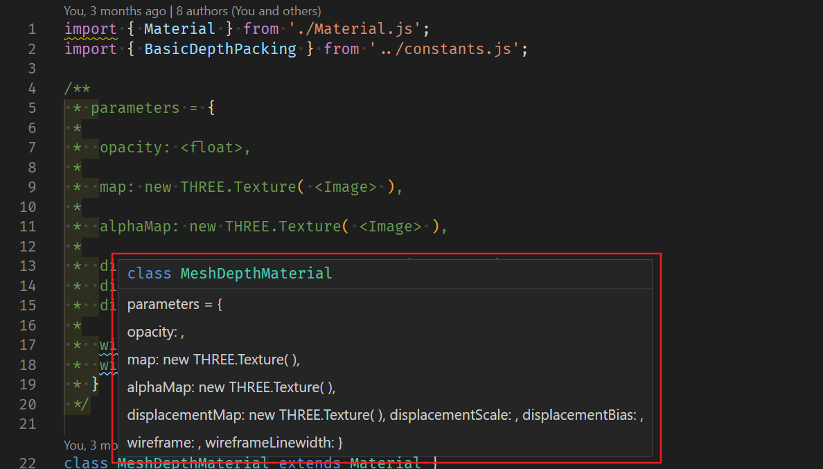 MeshDepthMaterial: Clean up. by linbingquan · Pull Request #21902 · mrdoob/three.js · GitHub