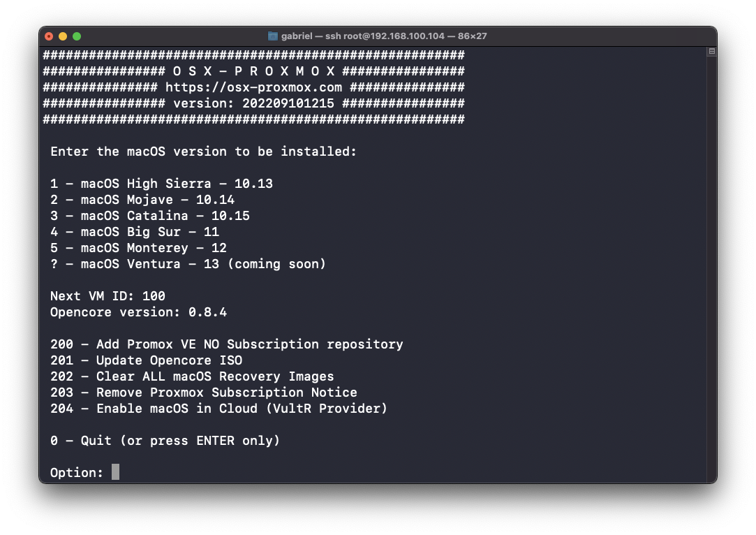 OSX PROXMOX Open Source Agenda
