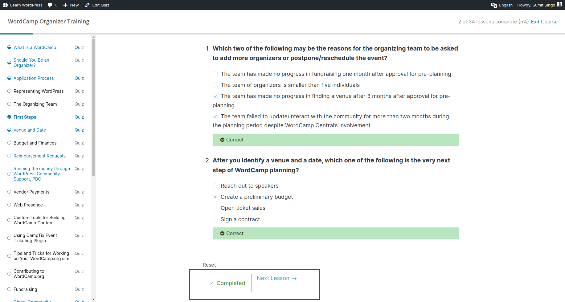 Bug report - UI issue on Quiz page · Issue #1657 · WordPress/Learn · GitHub
