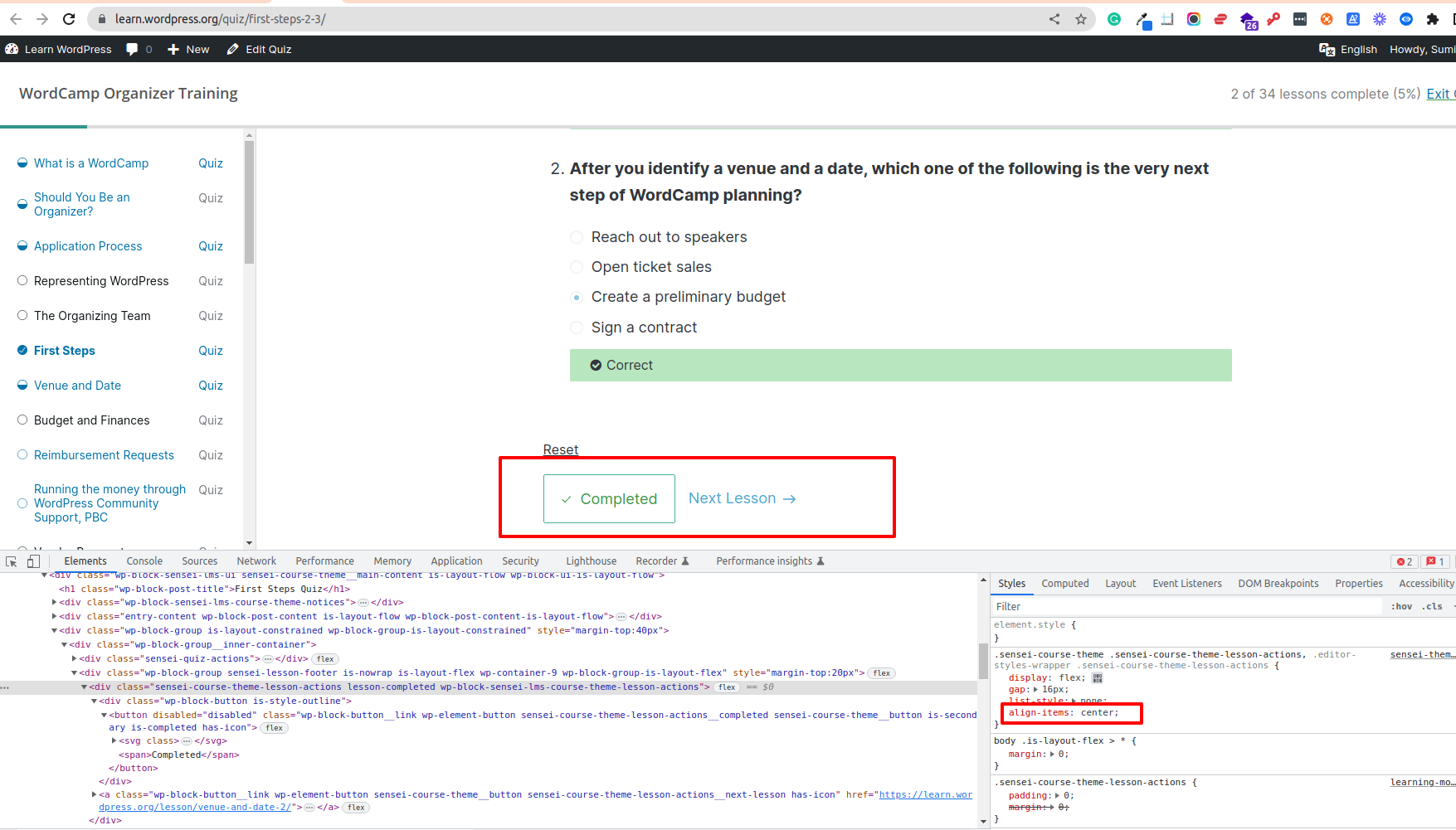 Bug report - UI issue on Quiz page · Issue #1657 · WordPress/Learn · GitHub