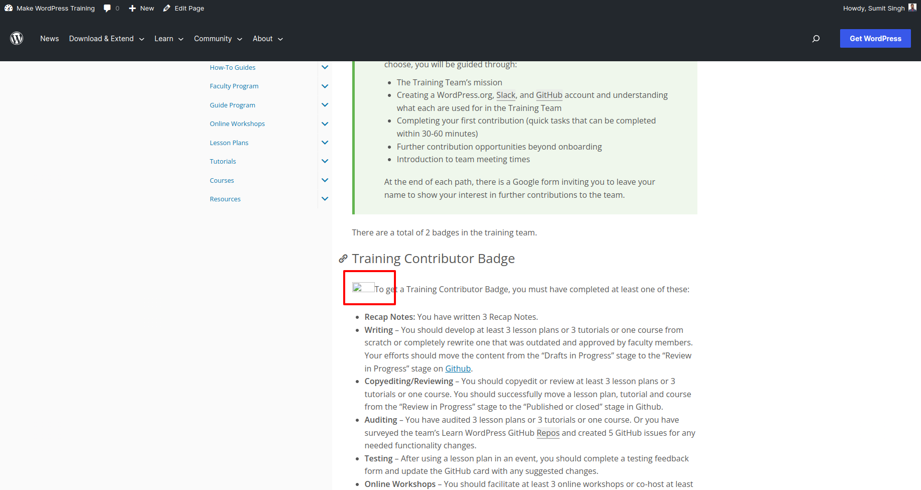 Bug Report - Training Contributor Badge on broken image · Issue #1842 · WordPress/Learn · GitHub