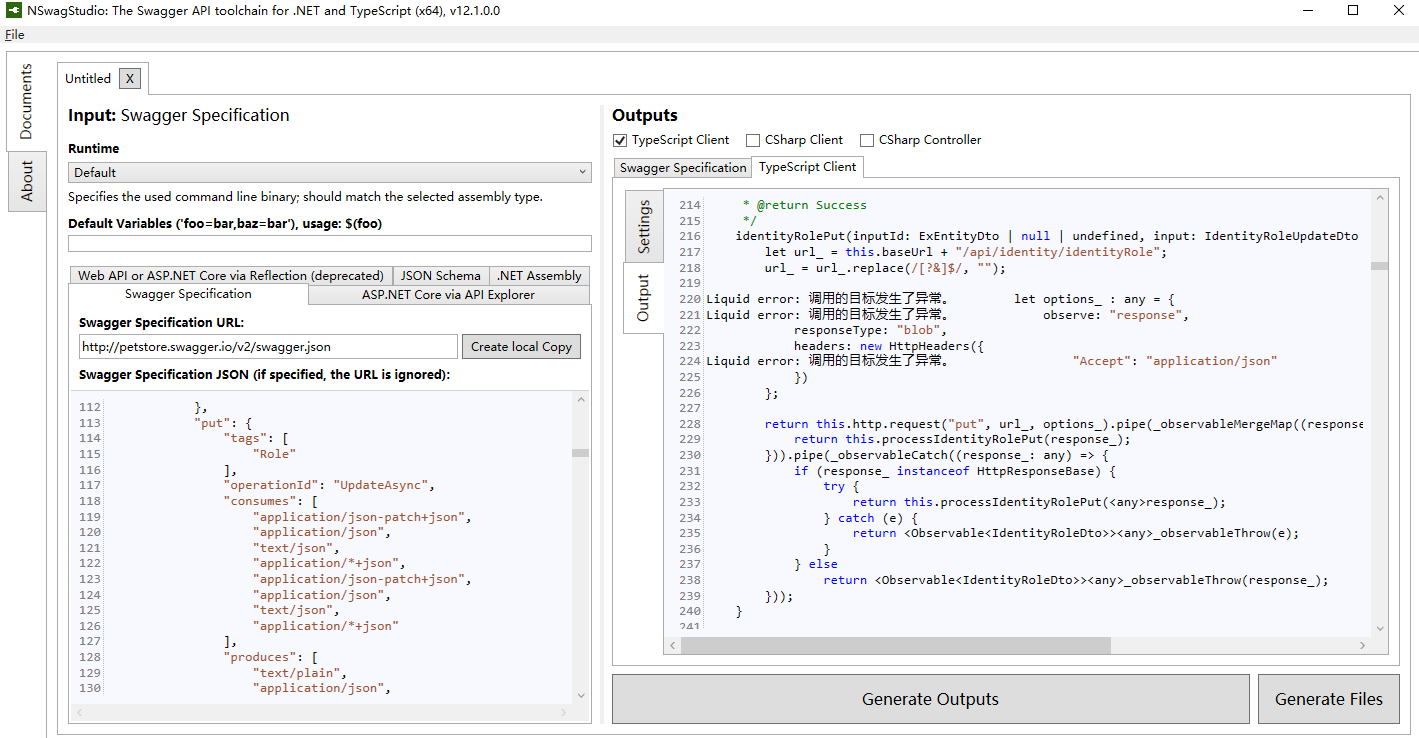 Typescript Client Generator Has Liquid Error Exception Has Been Thrown By The Target Of An