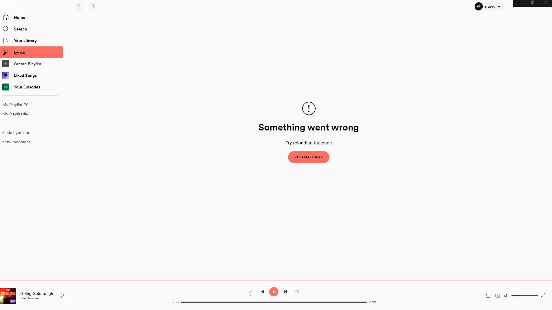 lyrics plus app stuck says "something went wrong; try reloading the page" · Issue #963 ...