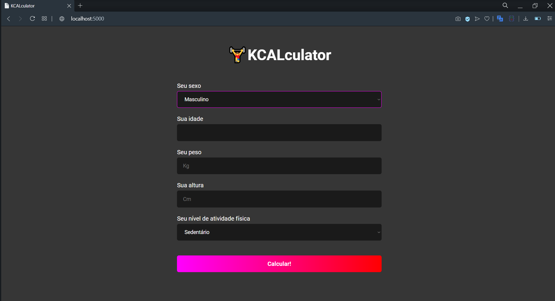 GitHub - samaramiranda/KCALculator: 🏋‍♀ Calculadora de calorias desenvolvida com HTML, CSS e ...