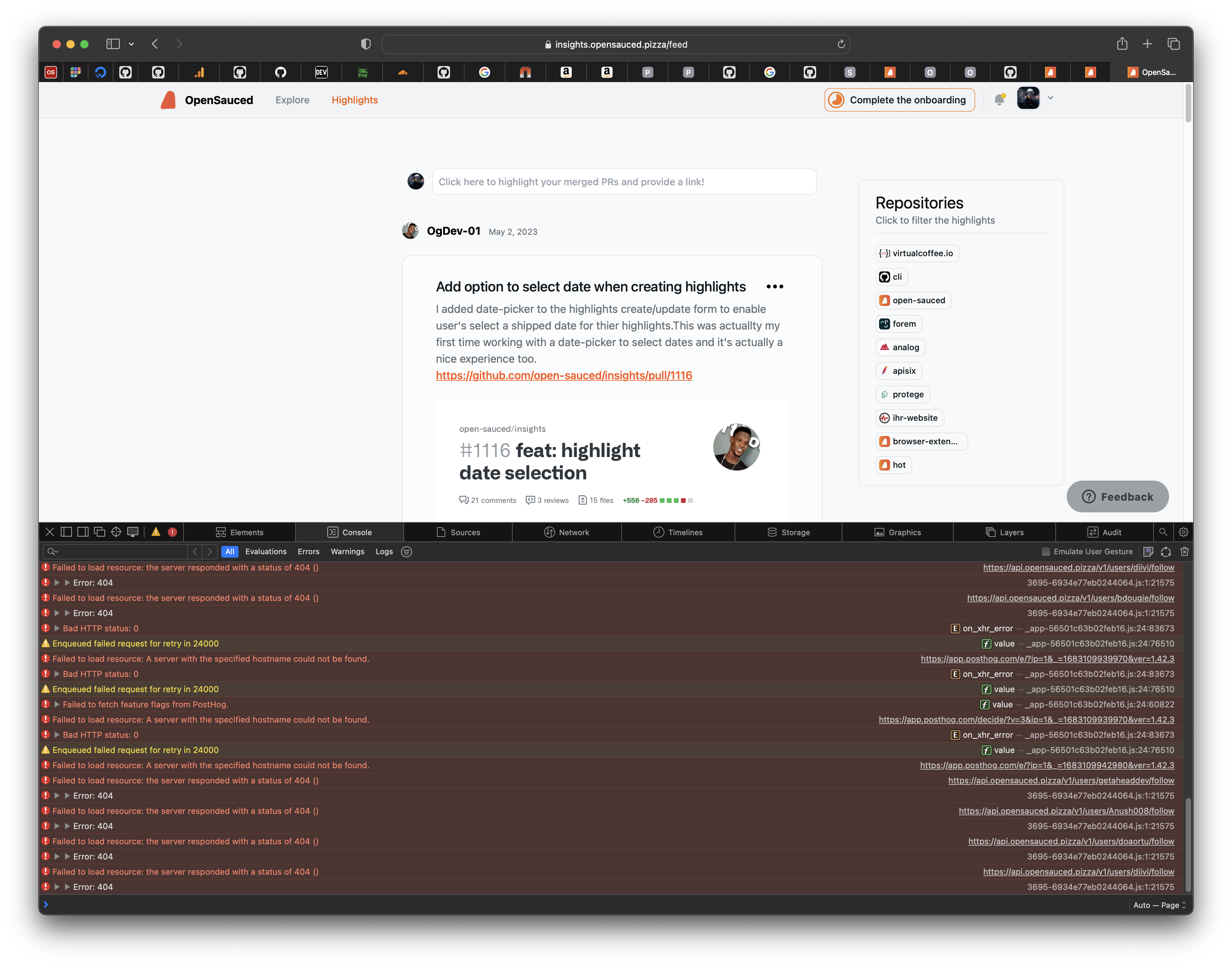 Bug: feed is retrying requests indefinitely · Issue #1139 · open-sauced/app · GitHub