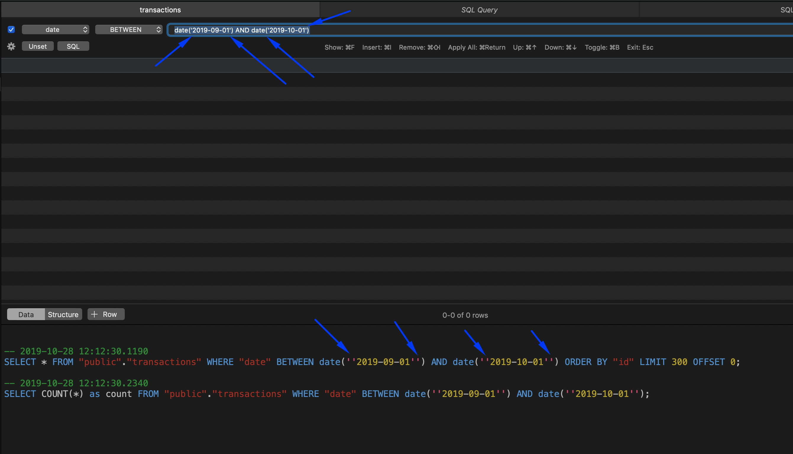 Filter date using between is not working · Issue #1513 · TablePlus ...