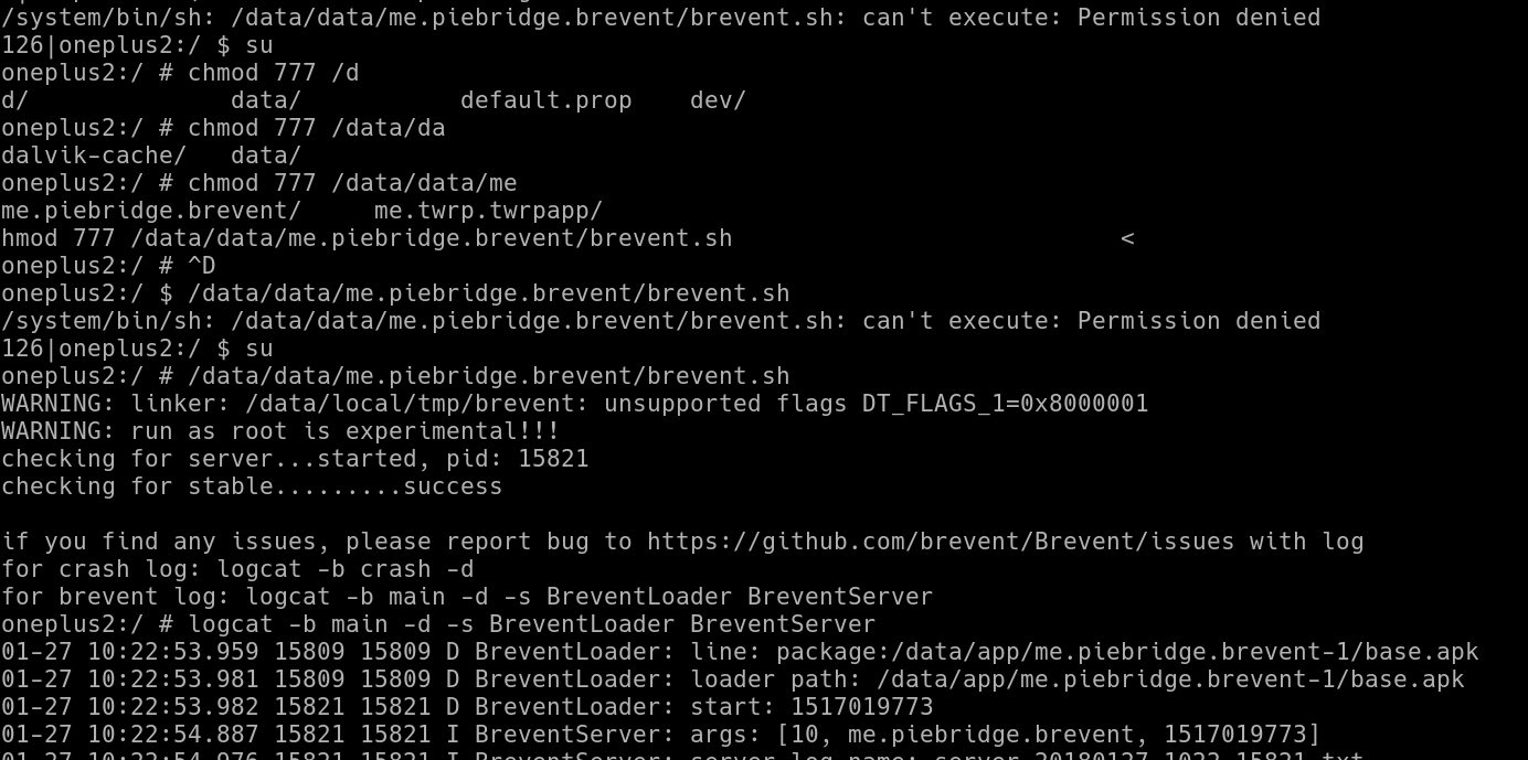 failed to start the server via adb shell , on lineage os 14 & oneplus2 · Issue #232 · brevent ...