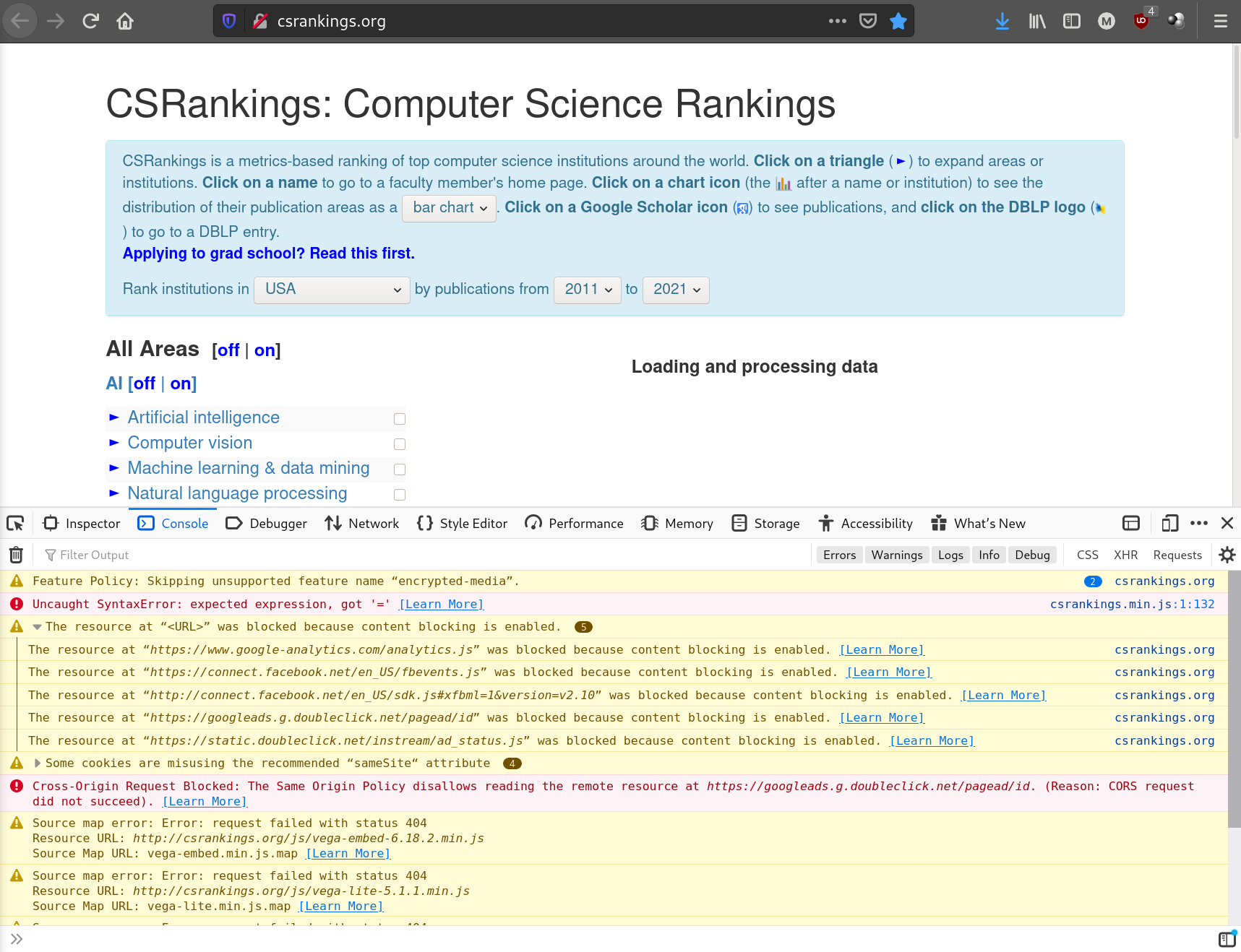 Csrankings Is Broken On Firefox 78 15 Esr Debian · Issue 4279 · Emeryberger Csrankings · Github