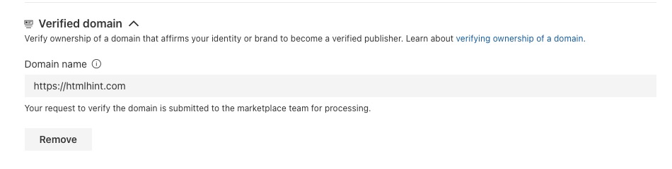 Verify domain for VS Code Extension Marketplace · Issue #59 · htmlhint/vscode-htmlhint · GitHub