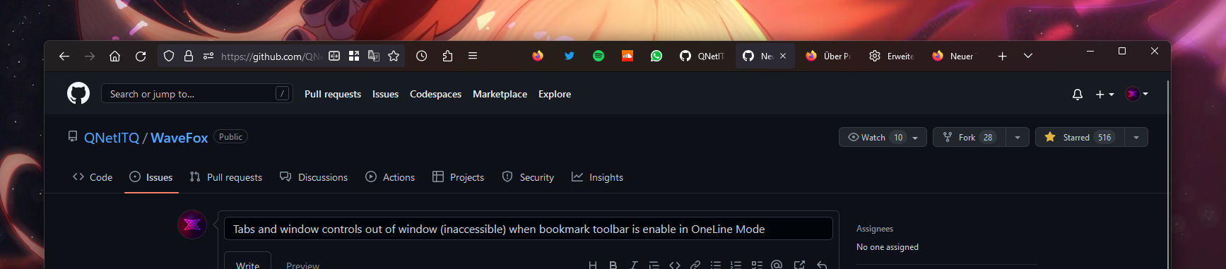 Tabs and window controls out of window (inaccessible) when bookmark toolbar is enable in OneLine ...