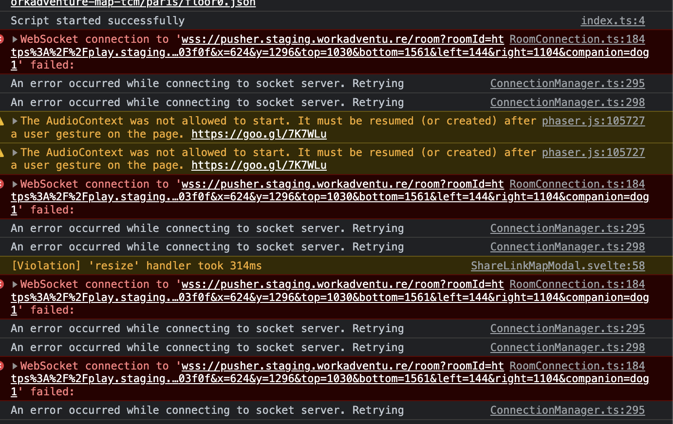 Pusher connexion error when i'm sign in · Issue #2022 · workadventure/workadventure · GitHub