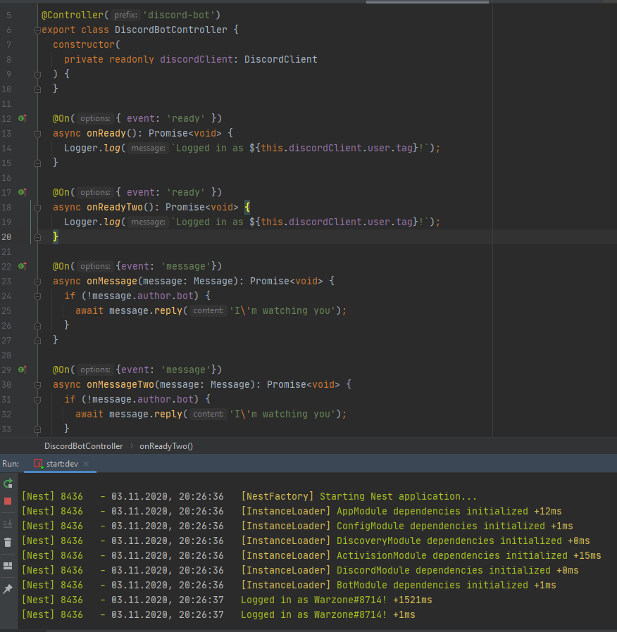 Repeat Bot Messages Reply On Message Event · Issue #26 · fjodor-rybakov/discord-nestjs · GitHub