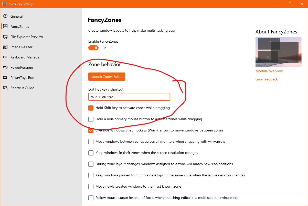 "wrong" key is shown for FancyZones shortcut · Issue #3232 · microsoft/PowerToys · GitHub