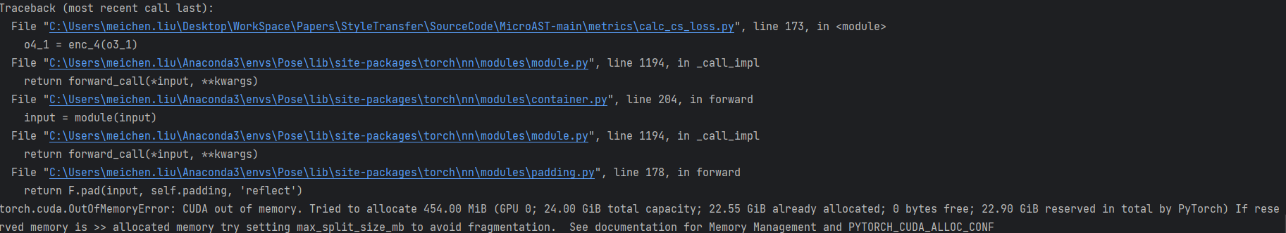 Cuda out of memory about calc_cs_loss.py · Issue #4 · EndyWon/MicroAST · GitHub