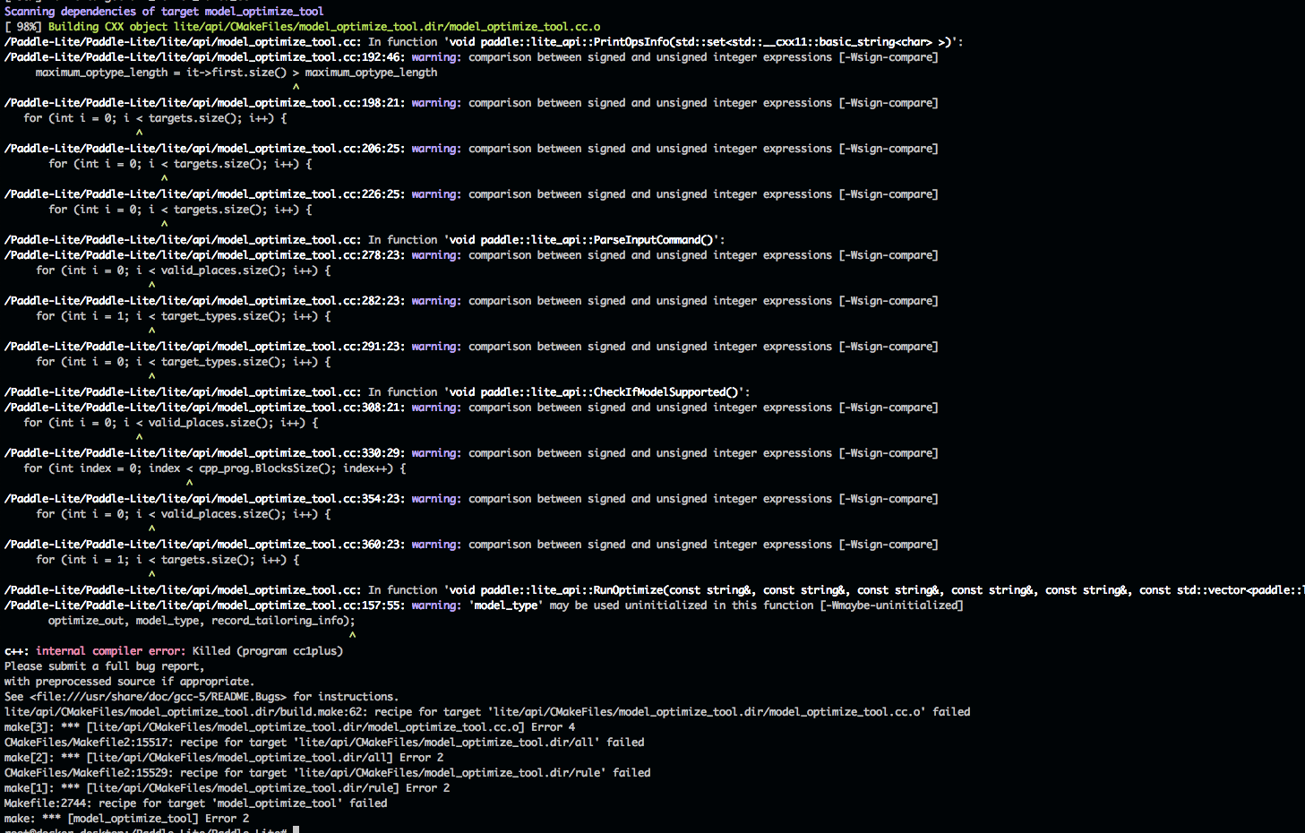 MAC下的Docker环境编译model_optimize_tool失败 · Issue #2856 · PaddlePaddle/Paddle-Lite · GitHub