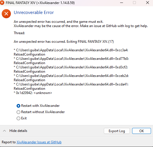 Unrecoverable error - Game crashes · Issue #646 · Soreepeong ...