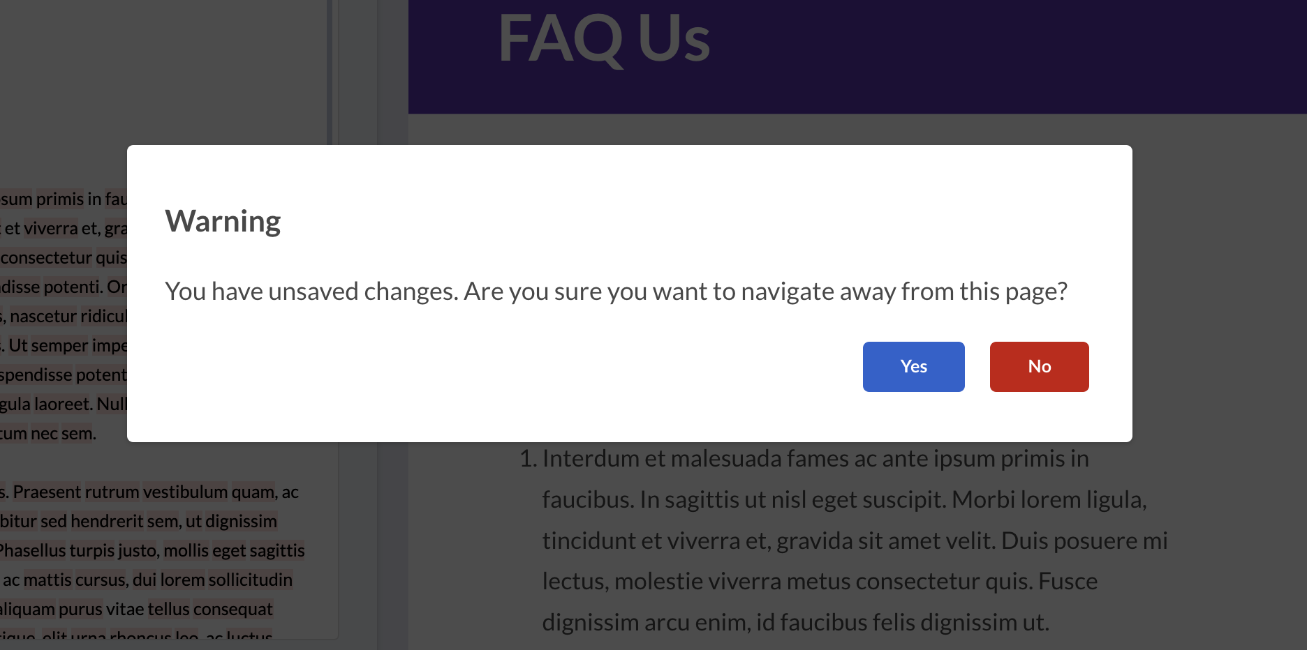 Add unsaved changes warning modal before user leaves on homepage, leftnav page, posts, and ...