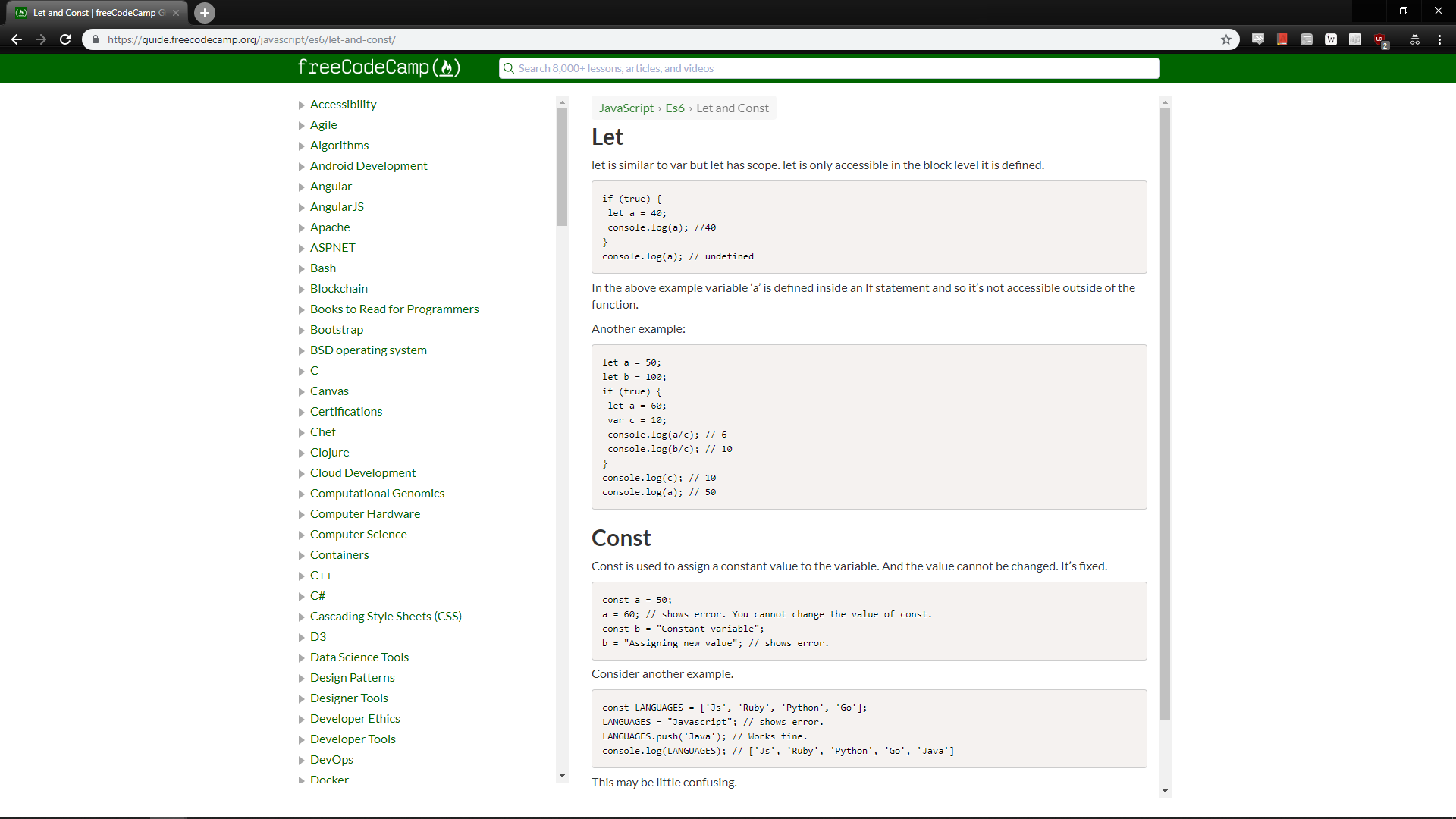Guide: Let and Const - Unwanted underscores in search result and incorrect URL · Issue #24573 ...