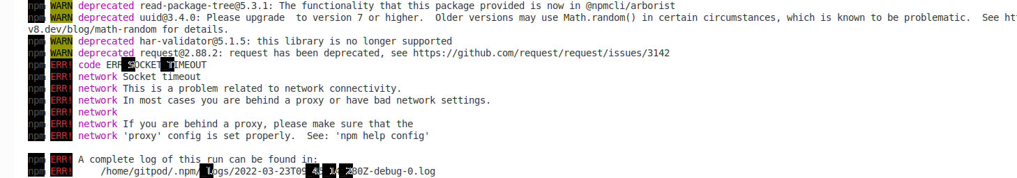 Npm Sockettimeout · Issue 8936 · Gitpod Iogitpod · Github 