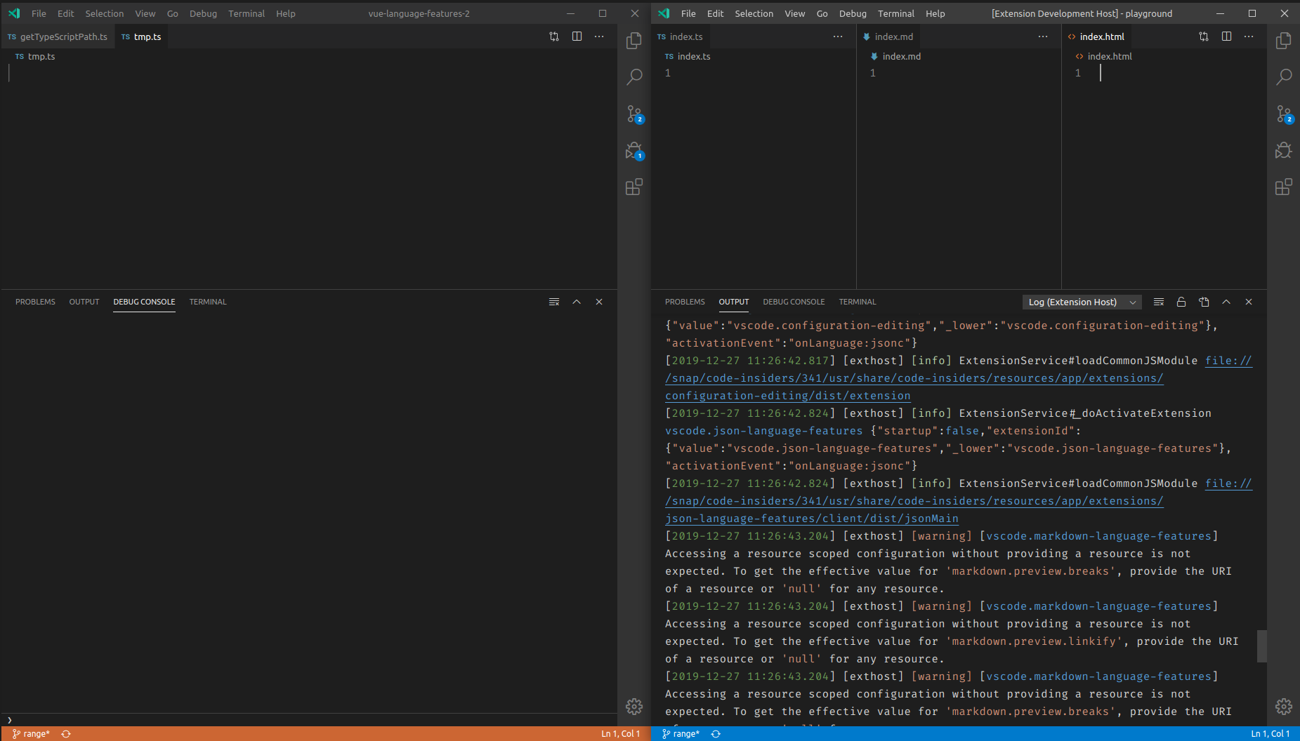 When developing an extension, exthost prints many warnings · Issue #87768 · microsoft/vscode ...