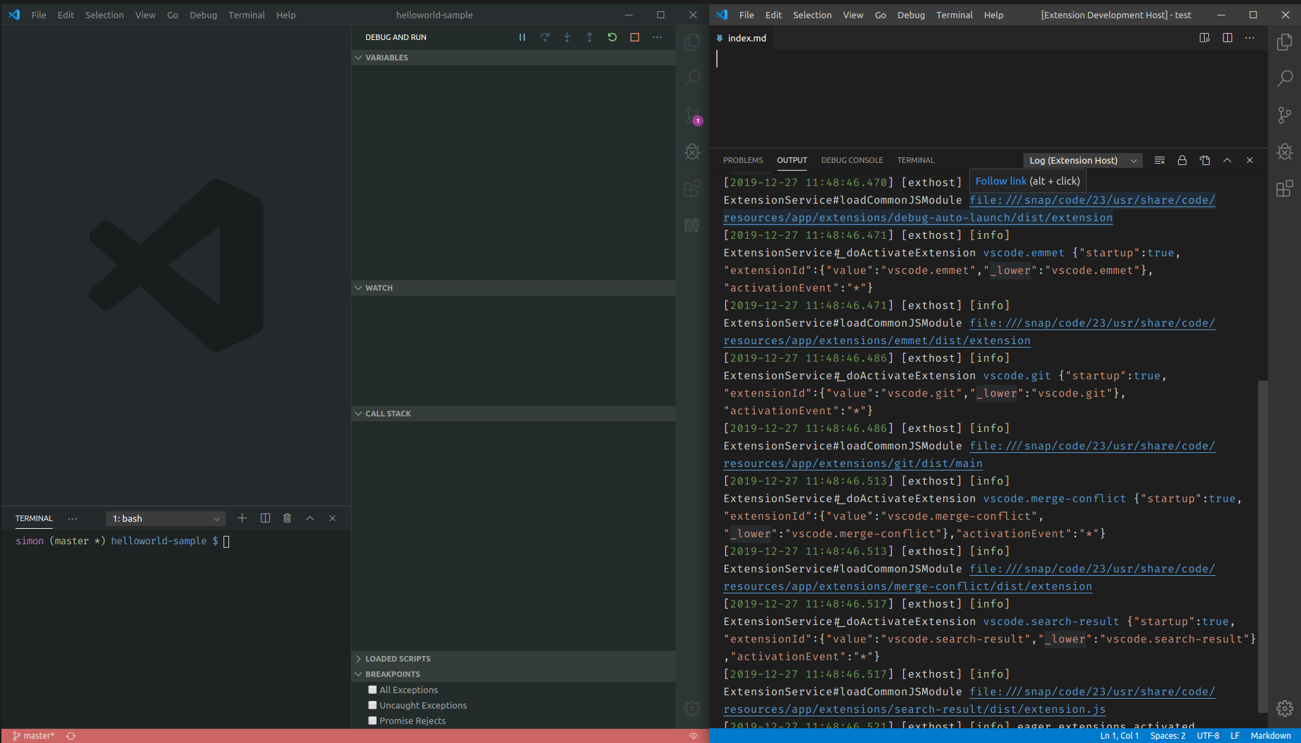 When developing an extension, exthost prints many warnings · Issue ...