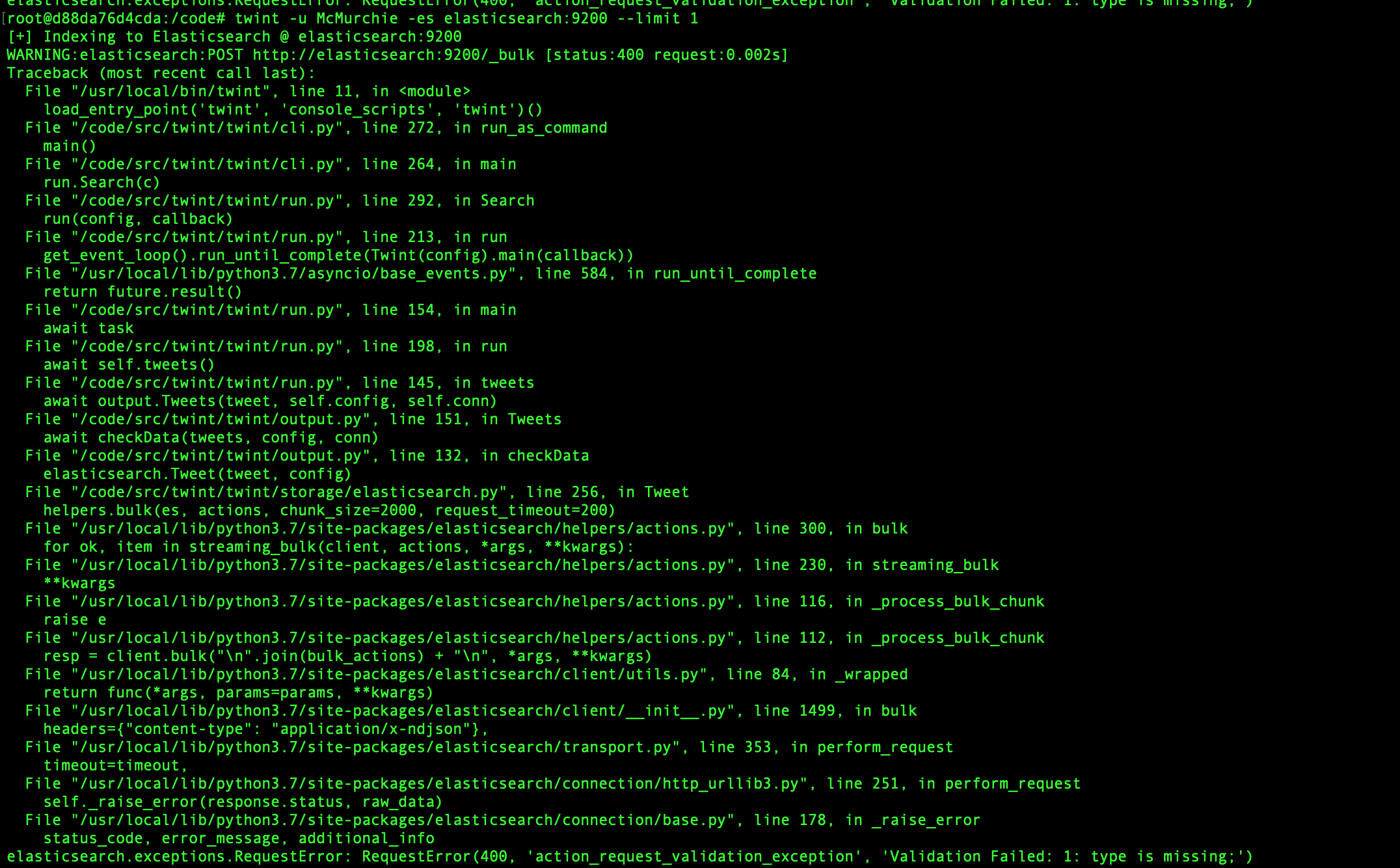 [question] Elasticsearch Feeding · Issue 150 · Twintproject Twint · Github