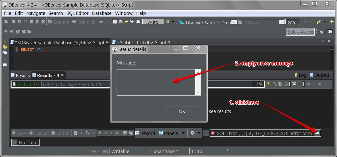 Empty error message in Status details · Issue #2455 · dbeaver/dbeaver · GitHub